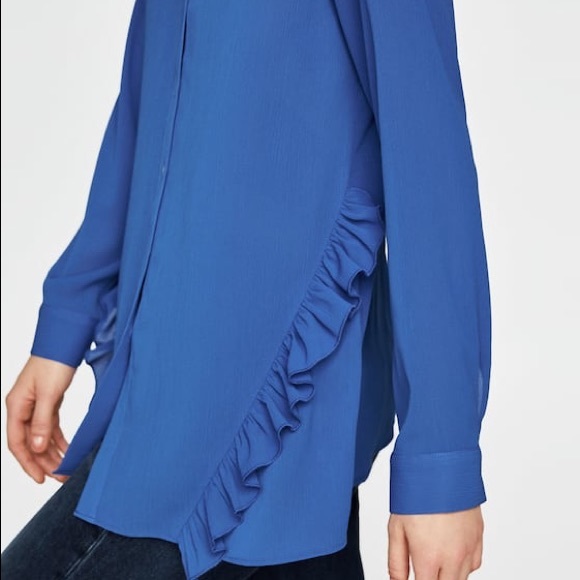 Zara | Tops | Zara Cobalt Blue Ruffled Shirt | Poshmark